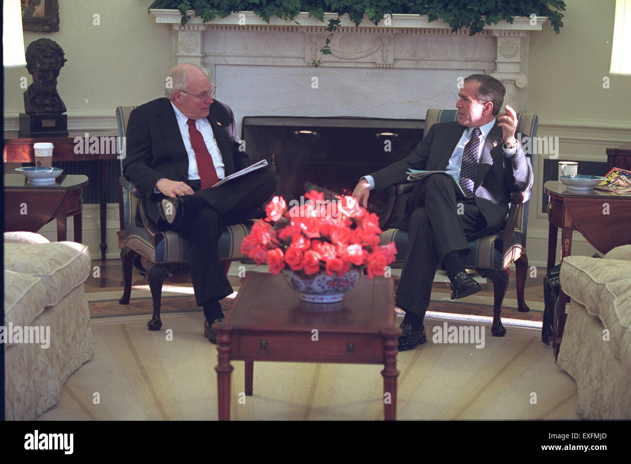 President Bush and Vice President Cheney in the Oval Office Stock Photo ...