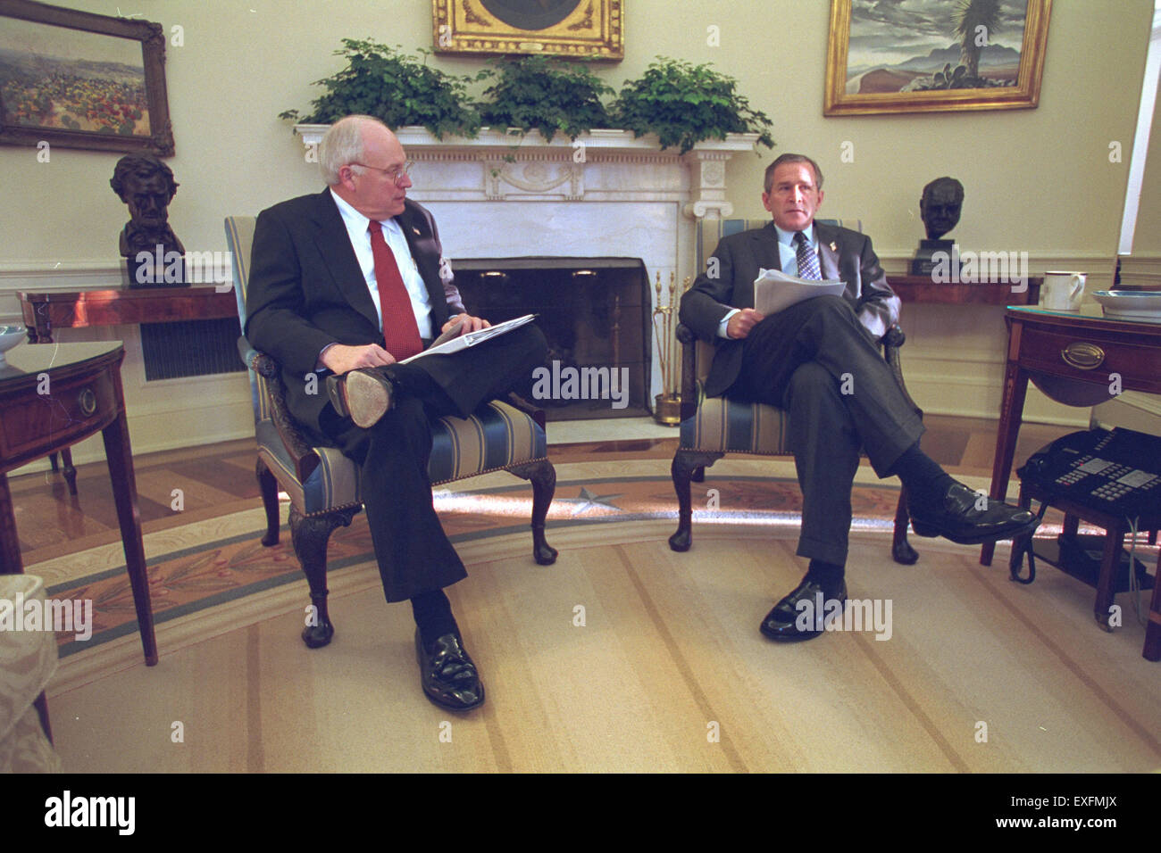 President Bush and Vice President Cheney in the Oval Office Stock Photo ...