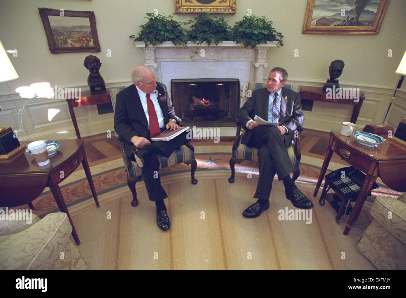 President Bush and Vice President Cheney in the Oval Office Stock Photo ...
