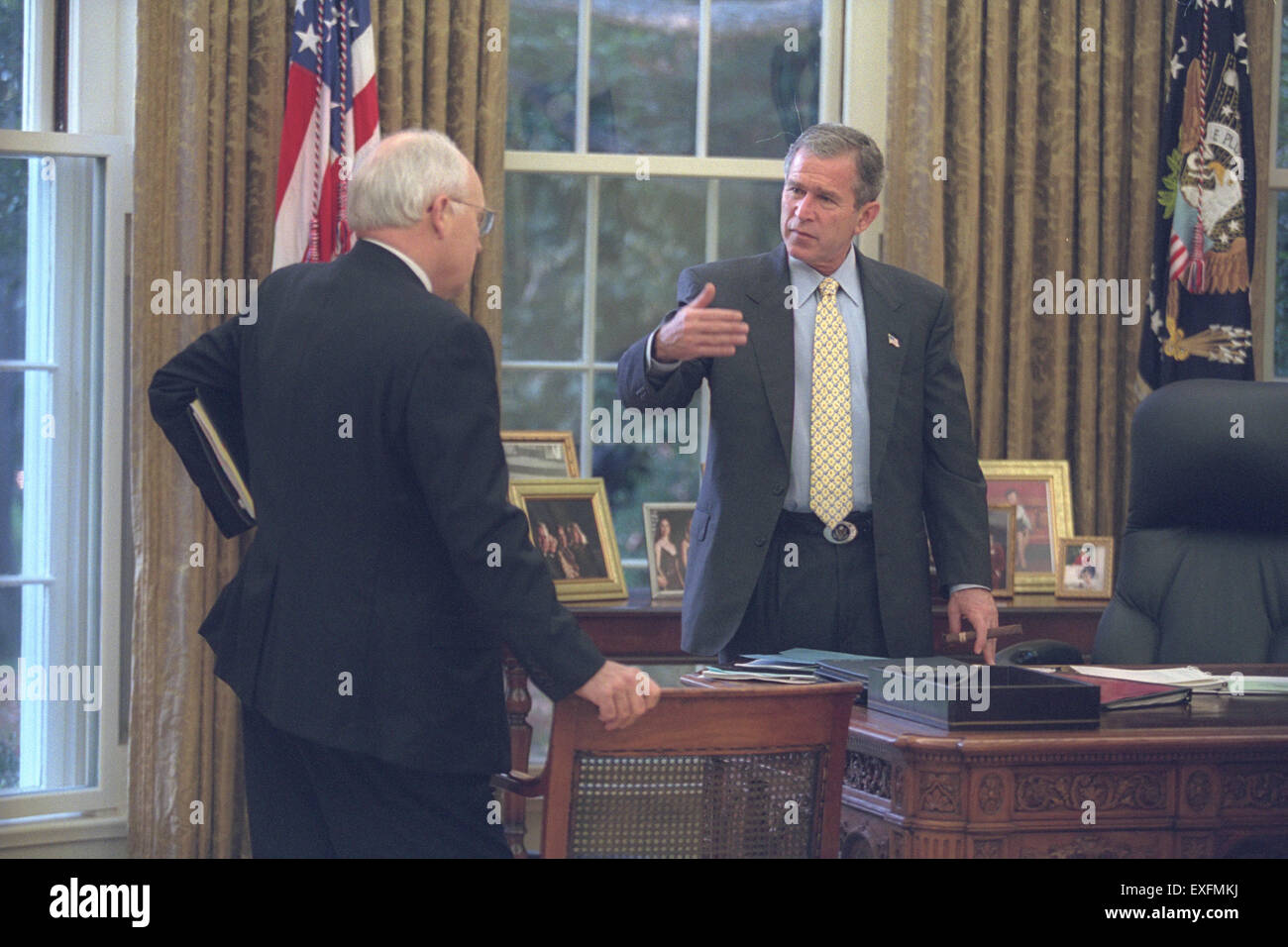 President Bush and Vice President Cheney in the Oval Office Stock Photo ...