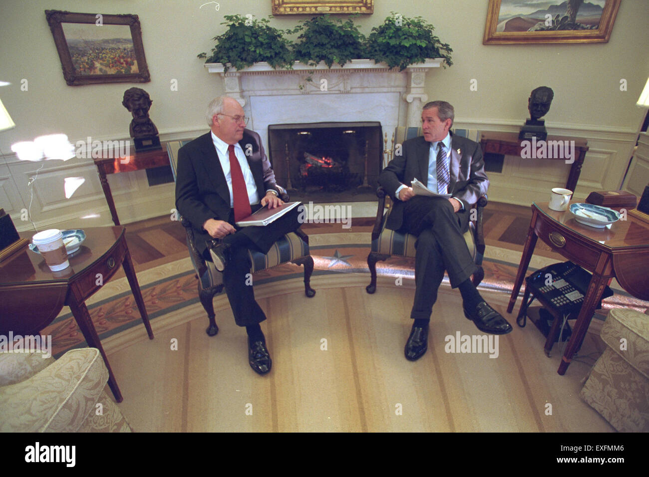 President Bush and Vice President Cheney in the Oval Office Stock Photo ...