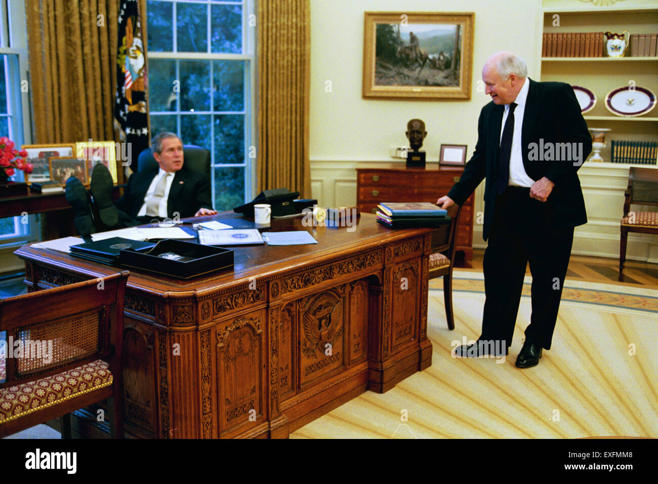 President Bush and Vice President Cheney in the Oval Office Stock Photo ...