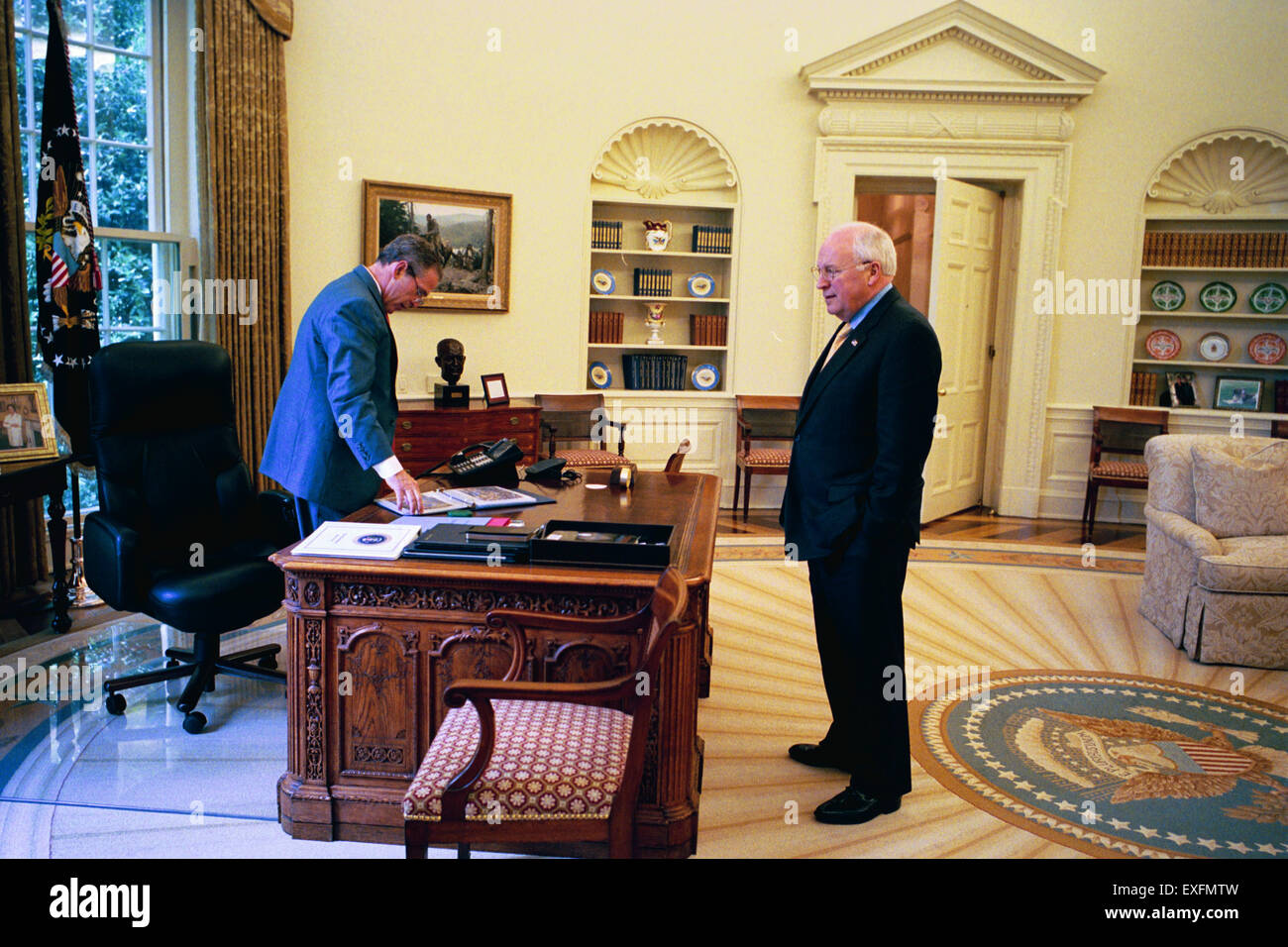 President Bush and Vice President Cheney in the Oval Office Stock Photo ...