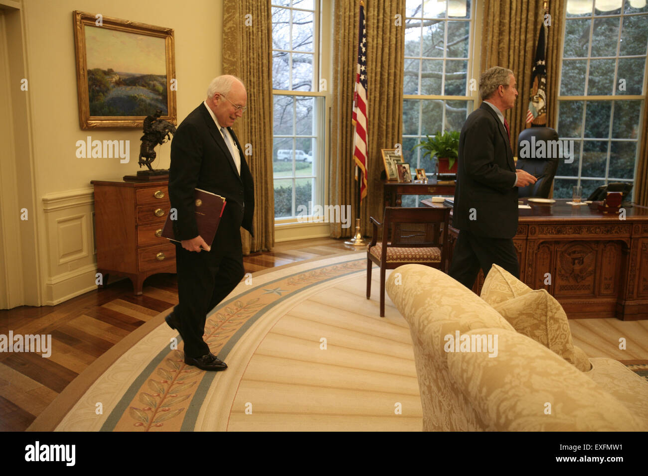 President Bush and Vice President Cheney in the Oval Office Stock Photo ...