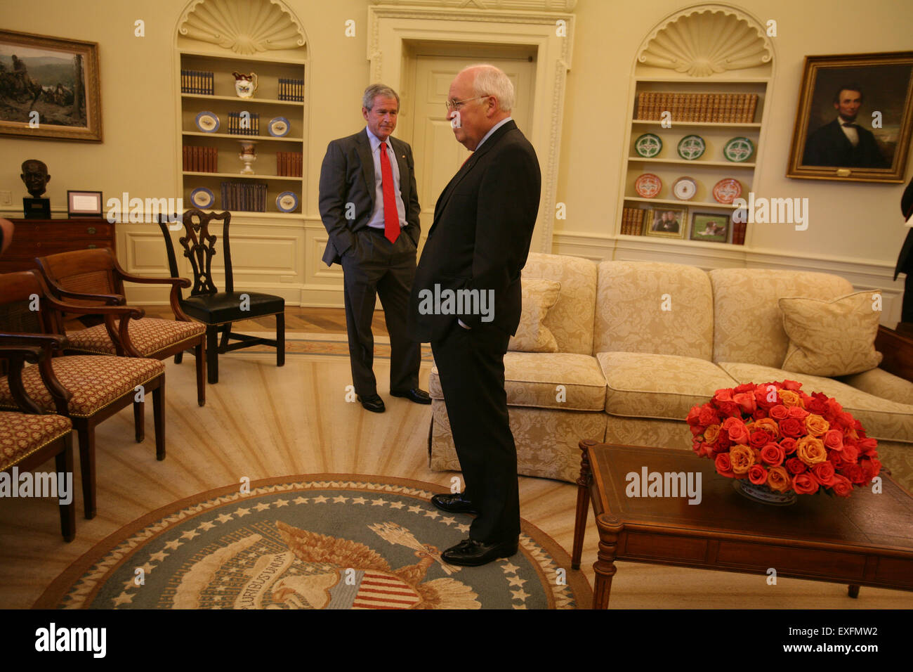 President Bush and Vice President Cheney in the Oval Office Stock Photo ...