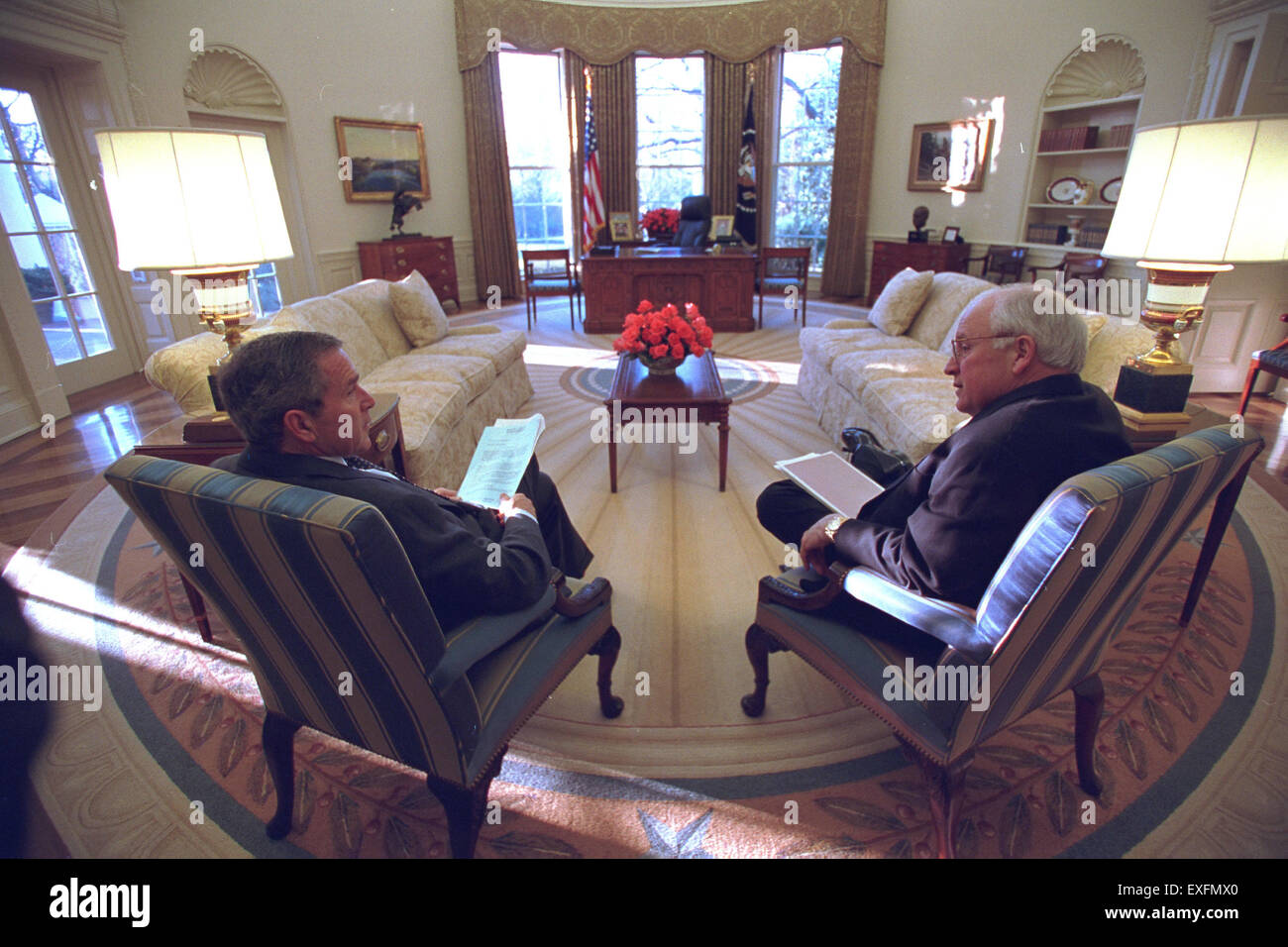 President Bush and Vice President Cheney in the Oval Office Stock Photo ...