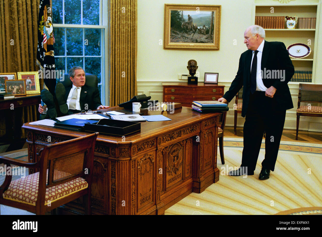 President Bush and Vice President Cheney in the Oval Office Stock Photo ...