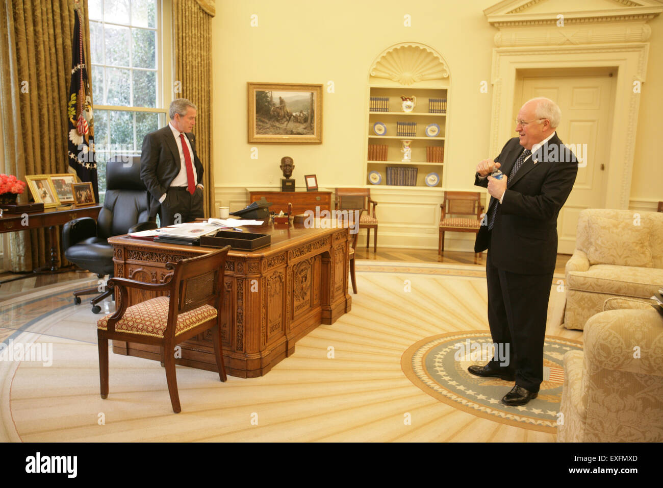 President Bush and Vice President Cheney in the Oval Office Stock Photo ...