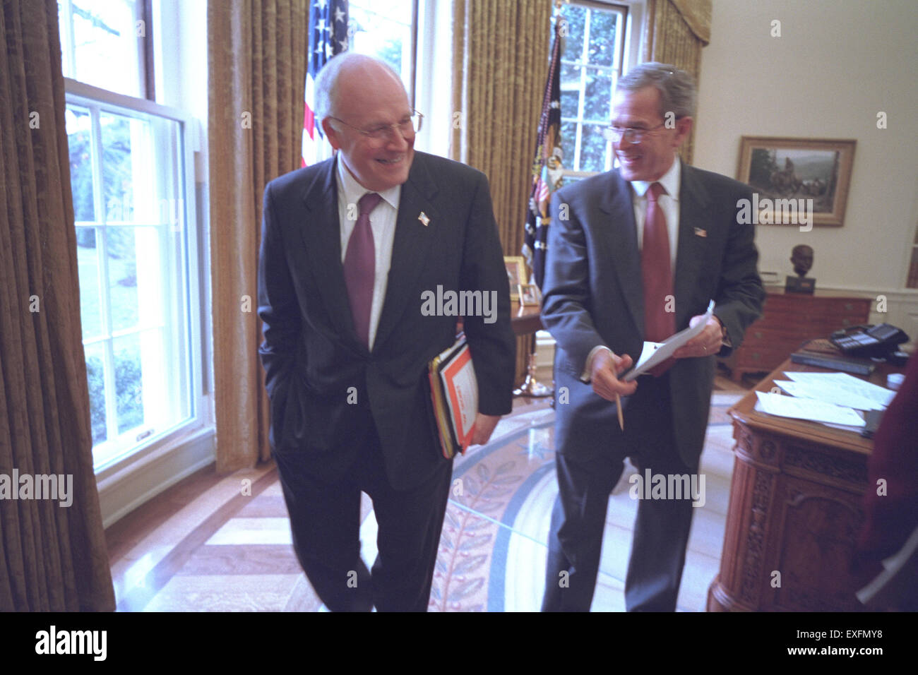 President Bush and Vice President Cheney in the Oval Office Stock Photo ...