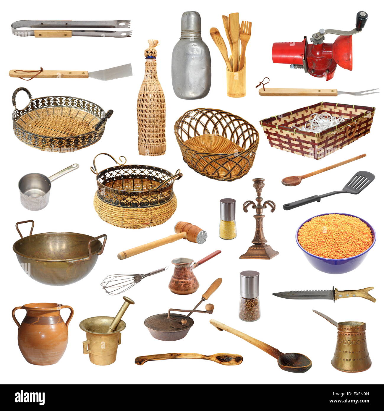 collection of different kitchen utensils and objects isolated over ...
