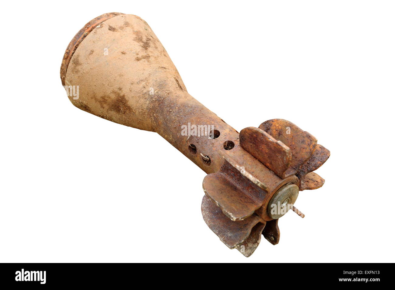 rusty ammunition empty shell case from second world war, isolated over ...