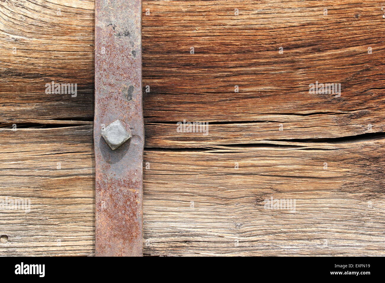 rusty metallic mount on oak beam, beautiful wooden texture Stock Photo ...
