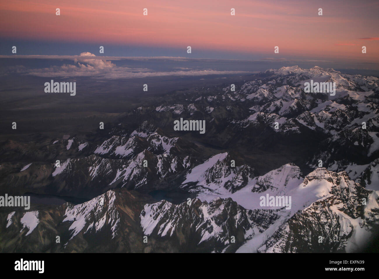 snow-capped view over the Andes mountains taken from the plane Stock ...