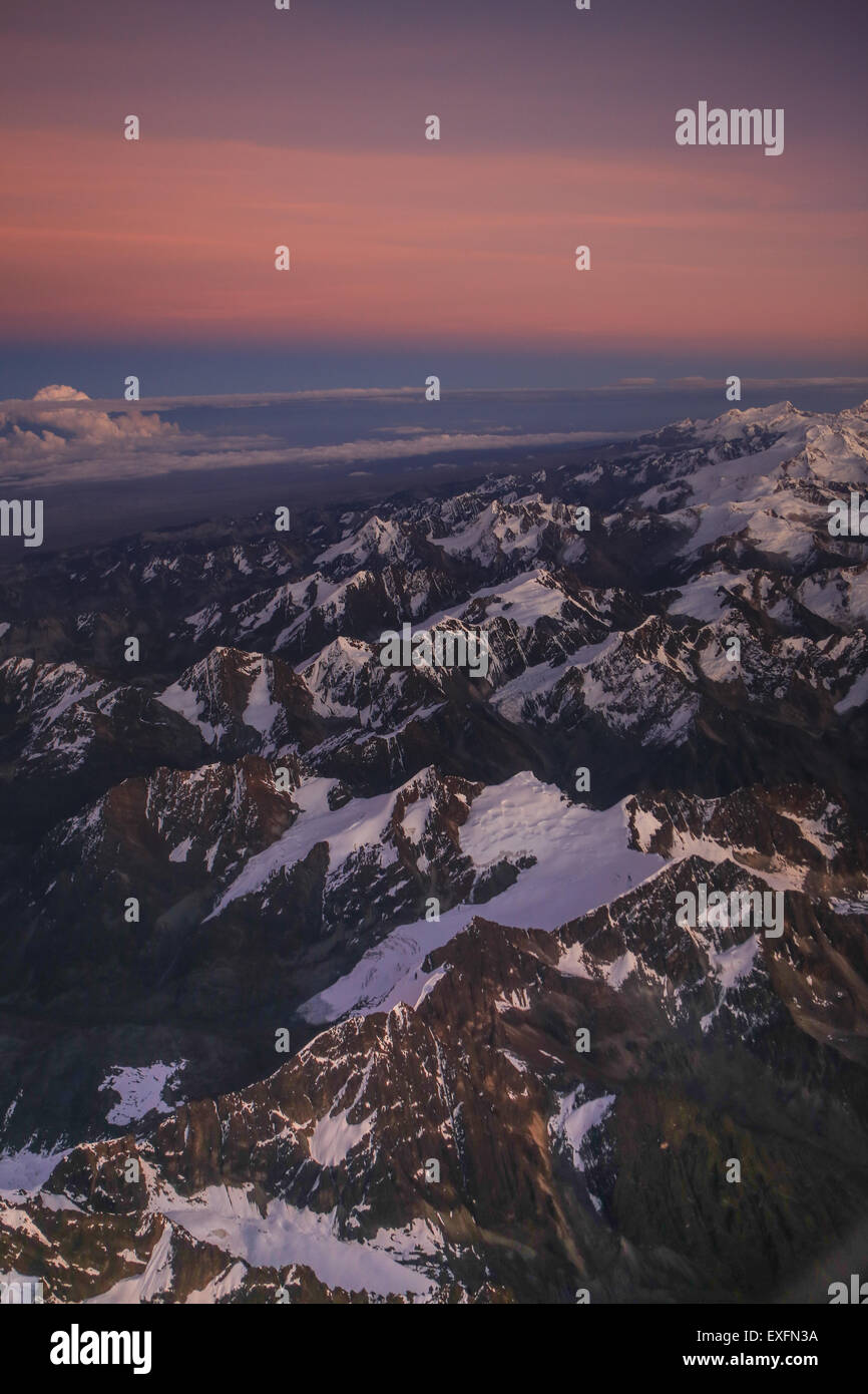 snow-capped view over the Andes mountains taken from the plane Stock ...