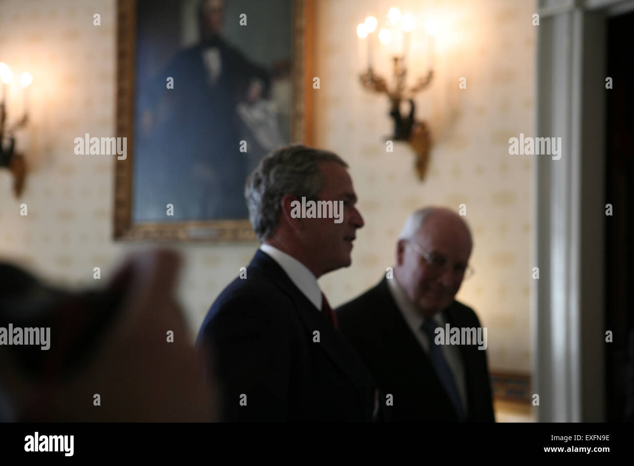 President Bush and Vice President Cheney in the White House Stock Photo ...