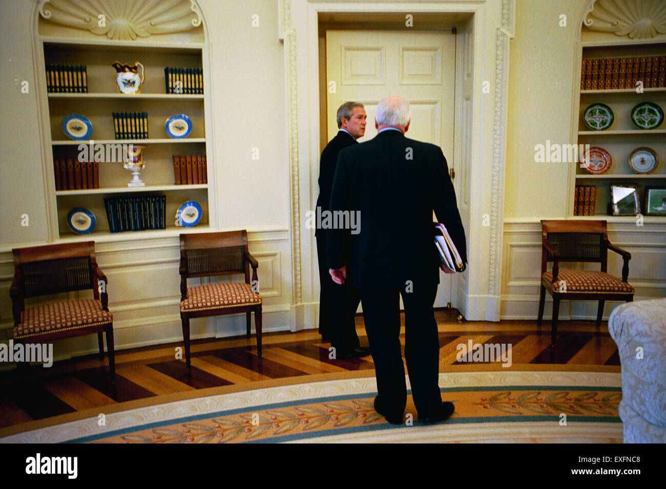 President Bush and Vice President Cheney Leave the Oval Office Stock ...