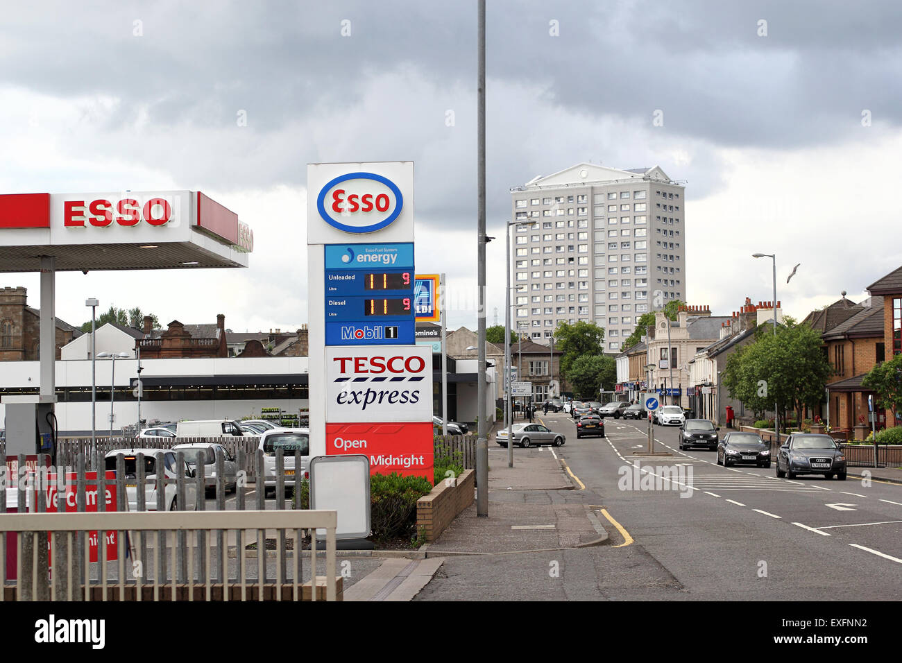 Esso petrol station with Tesco Express on a busy main road in Airdrie ...