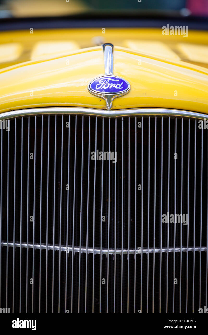 Classic American car fender grille front of vehicle close up Stock ...