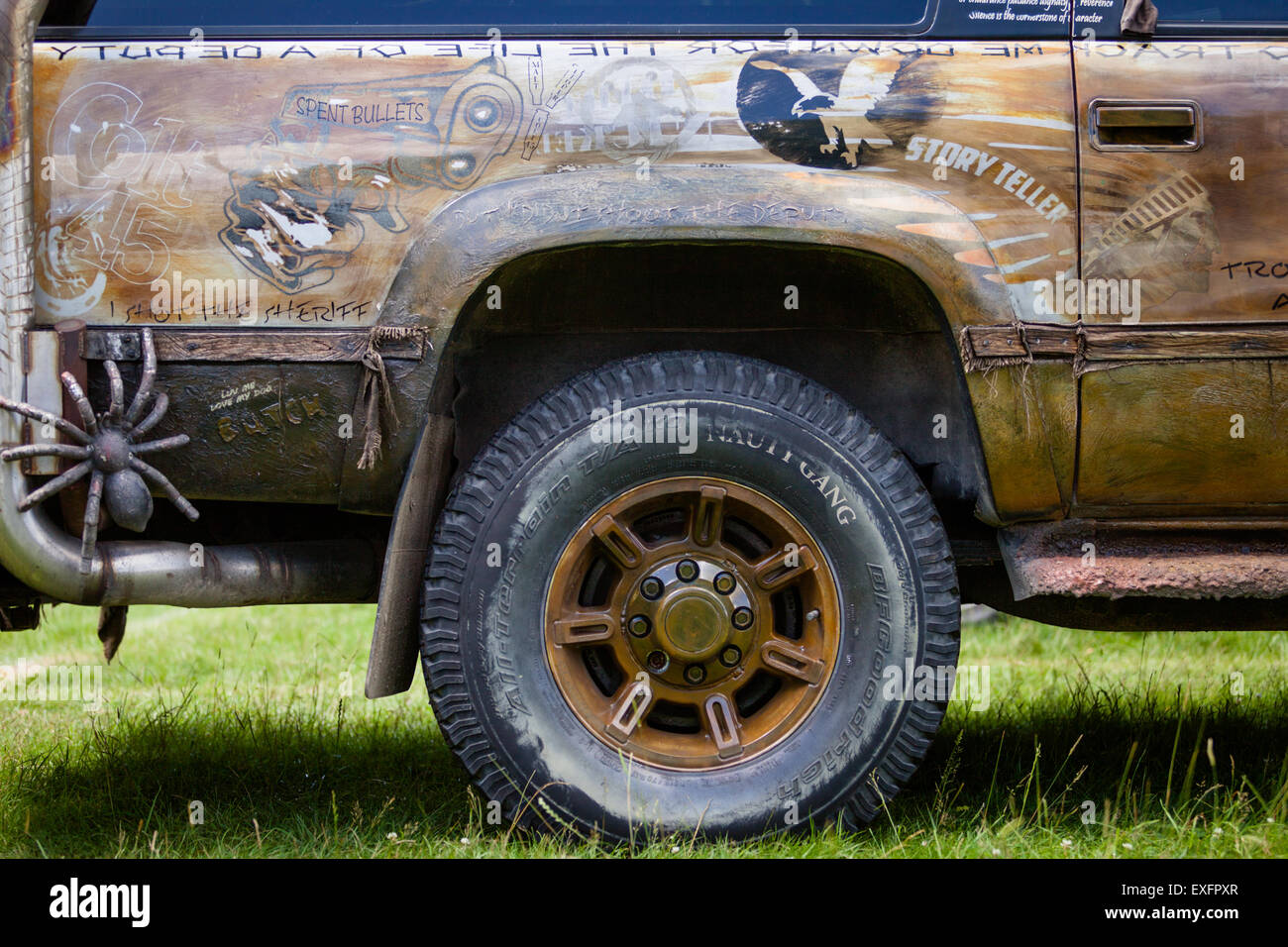 Rear side view of a customised classic American car or station wagon ...