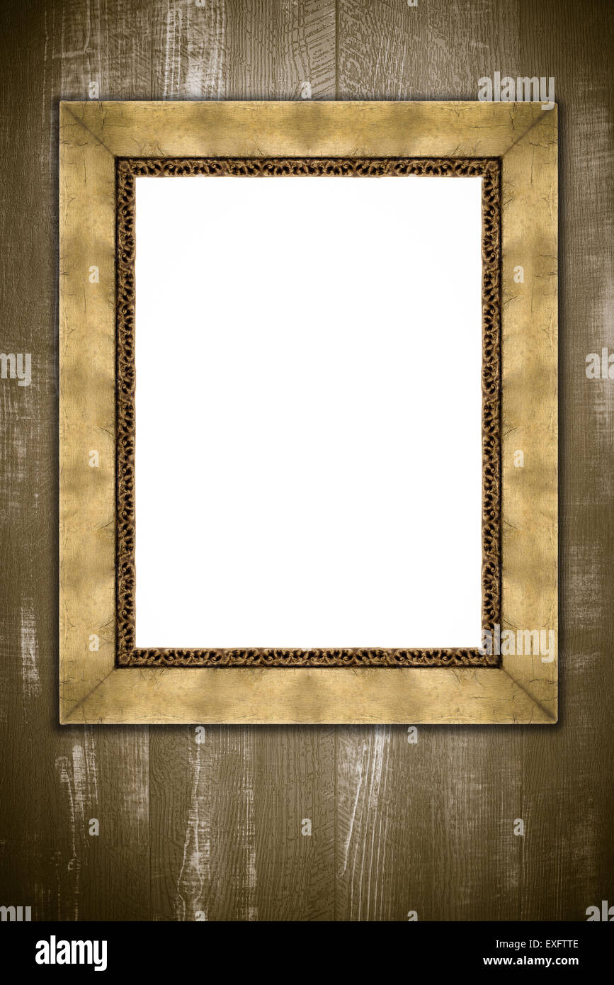 Old picture frame on vintage wood wall Stock Photo - Alamy
