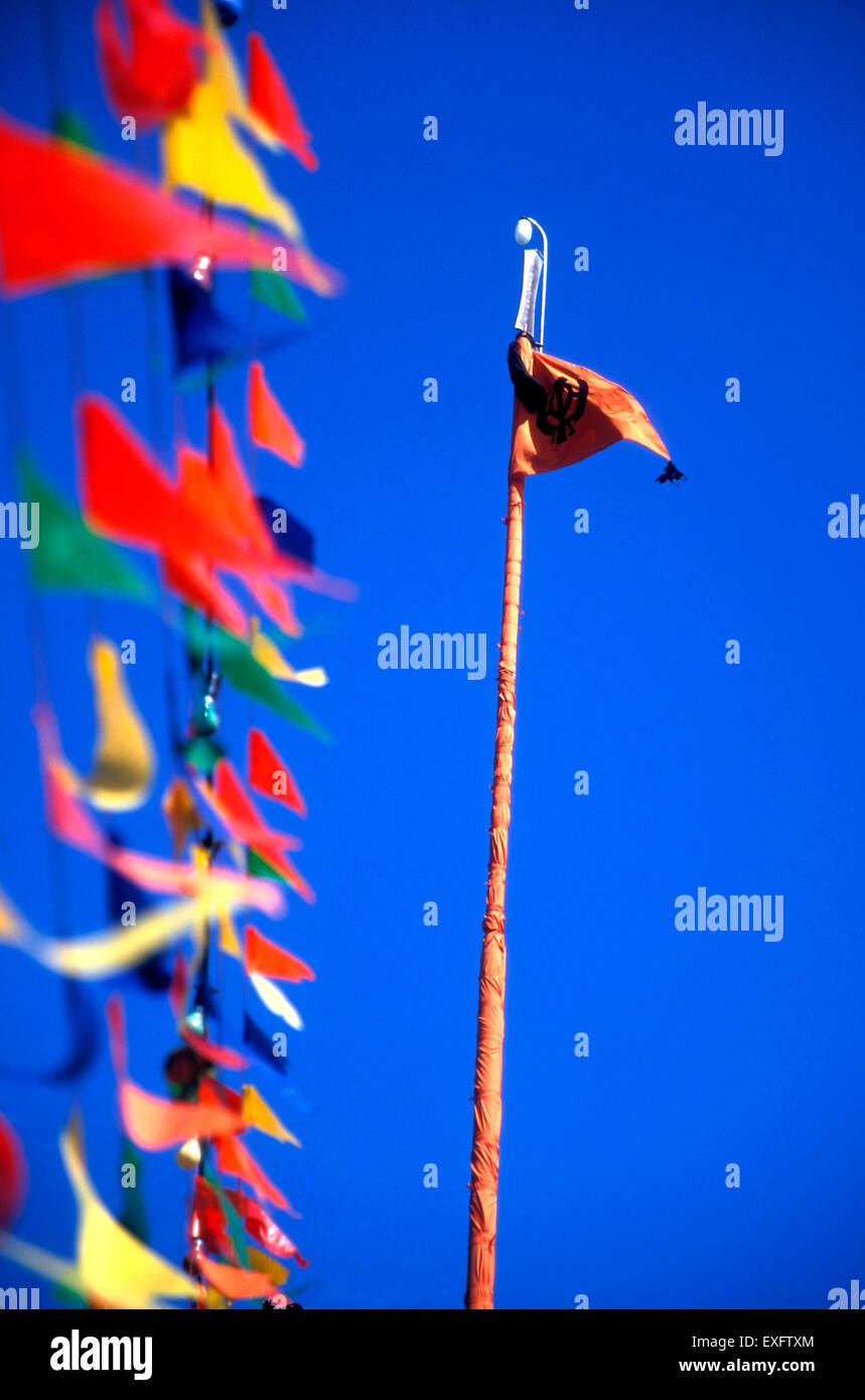 Sikh new year with the new flagpole and temple flags Stock Photo - Alamy