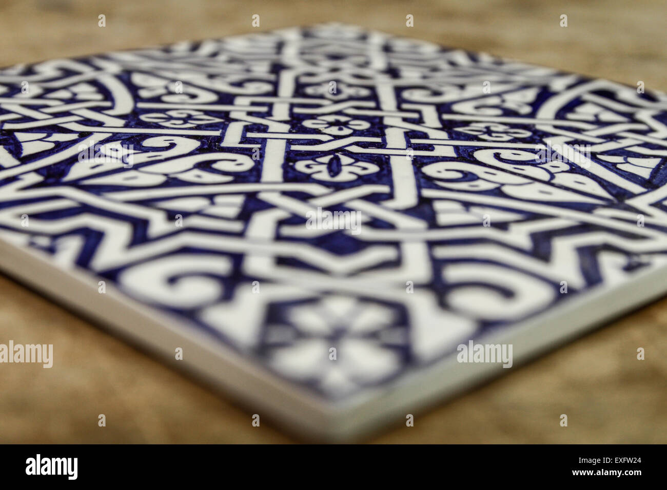 Moroccan Zellige Tile in Azulejos Style Featuring Blue Patterns Stock ...