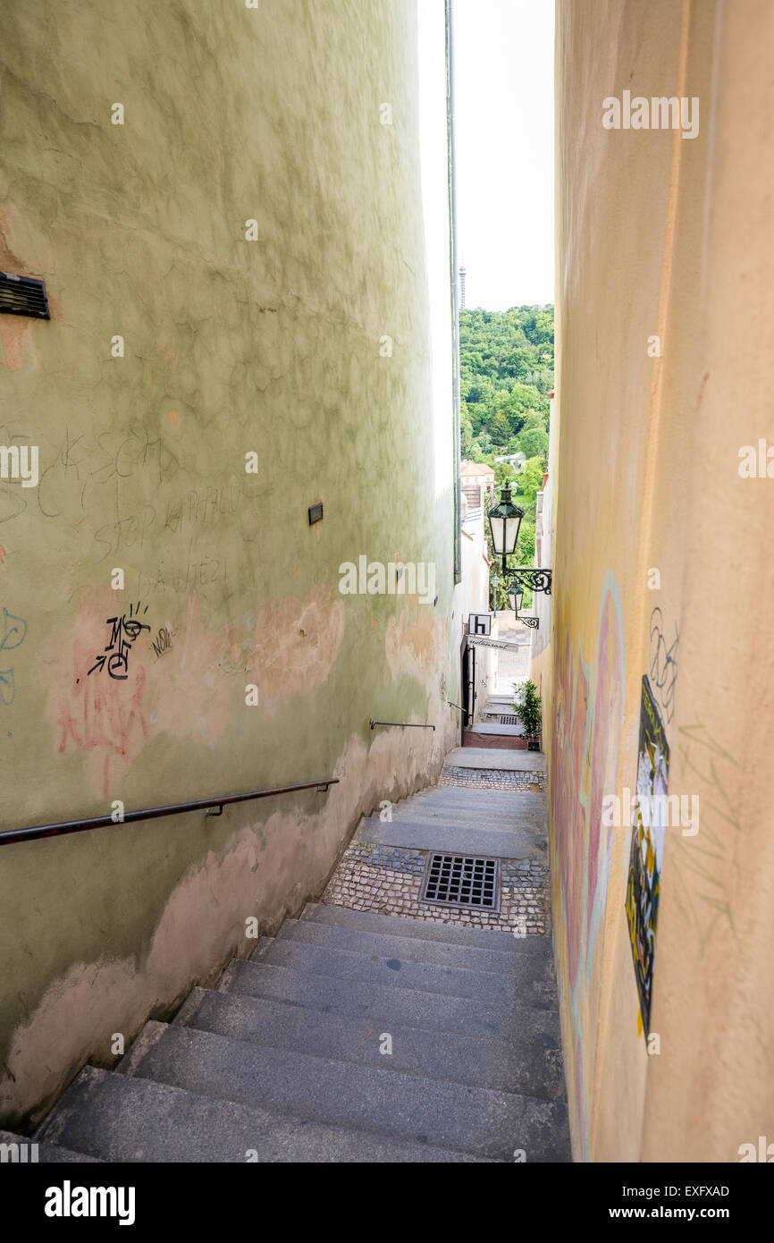 The Narrowest Street in Prague, Pohorelec, near castle, Prague, Czech ...