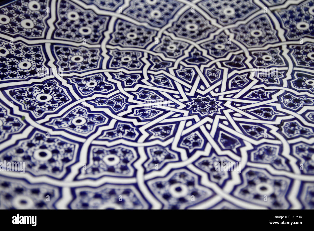 Ceramic Plate adorned with Moroccan Blue Zellige Designs Stock Photo ...
