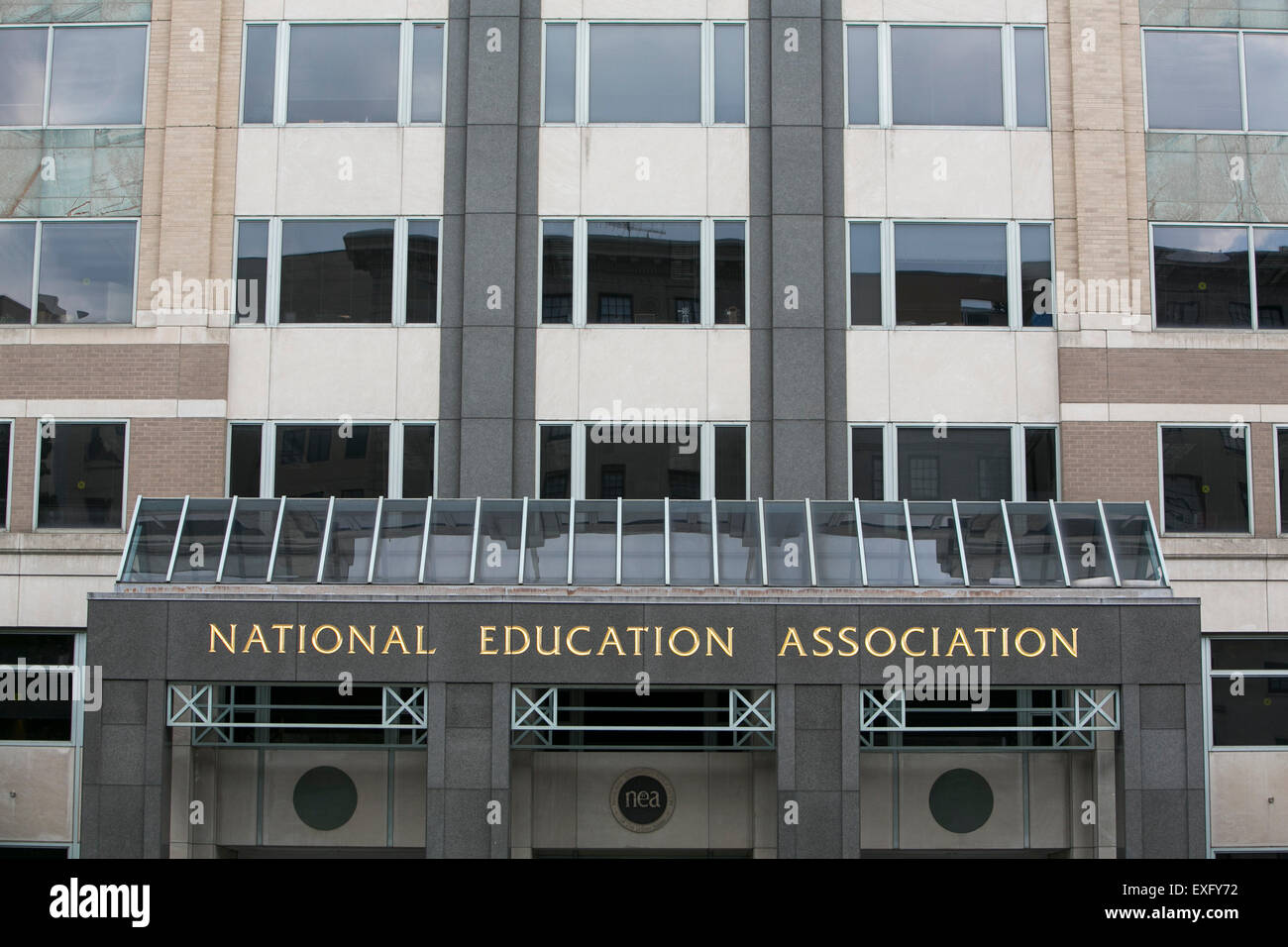A logo sign outside of the headquarters of the National Education ...