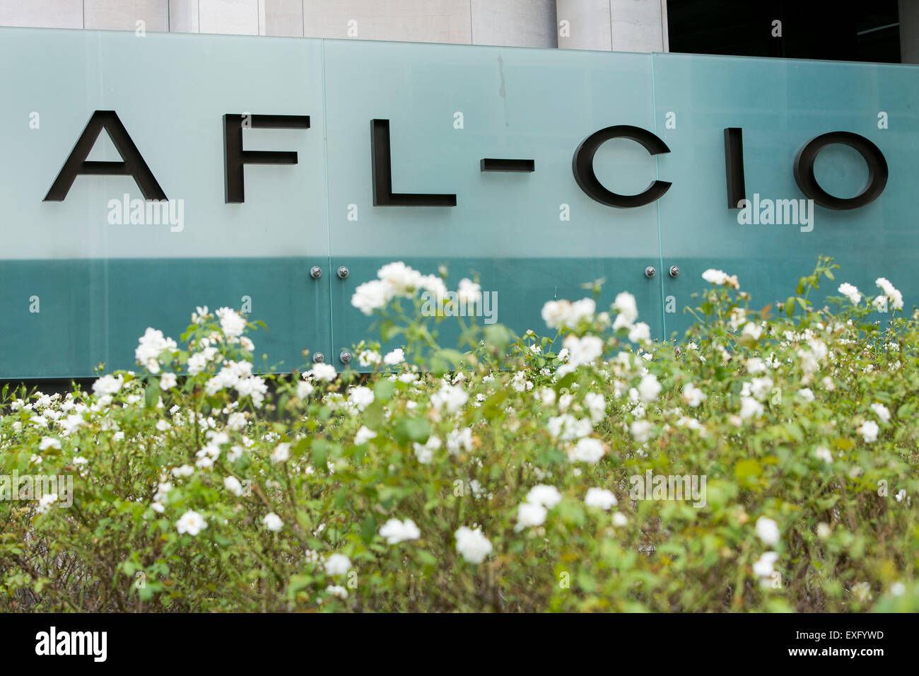 A logo sign outside of the headquarters of the American Federation of ...