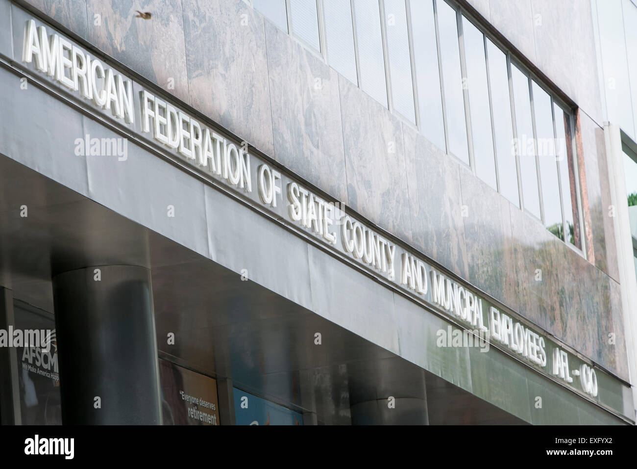 A logo sign outside of the headquarters of the American Federation of ...