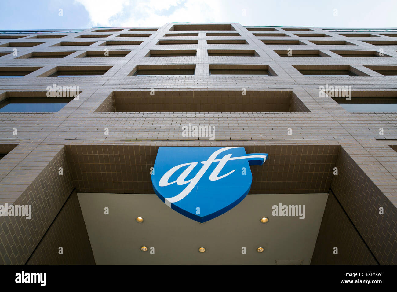 A logo sign outside of the headquarters of the American Federation of ...
