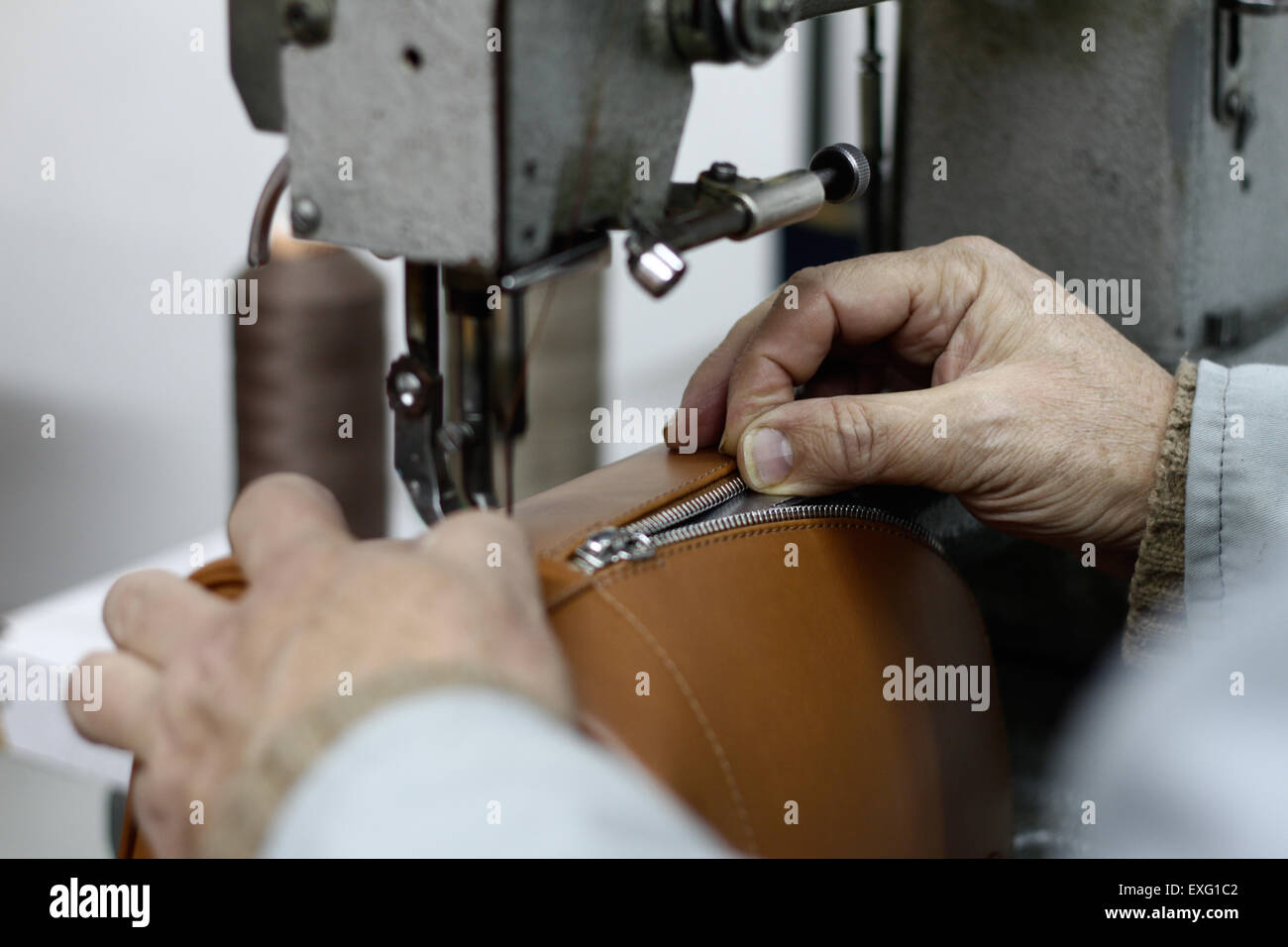Close-up Shot of Skilled Artisan Handmaking a Leather Bag Stock Photo ...