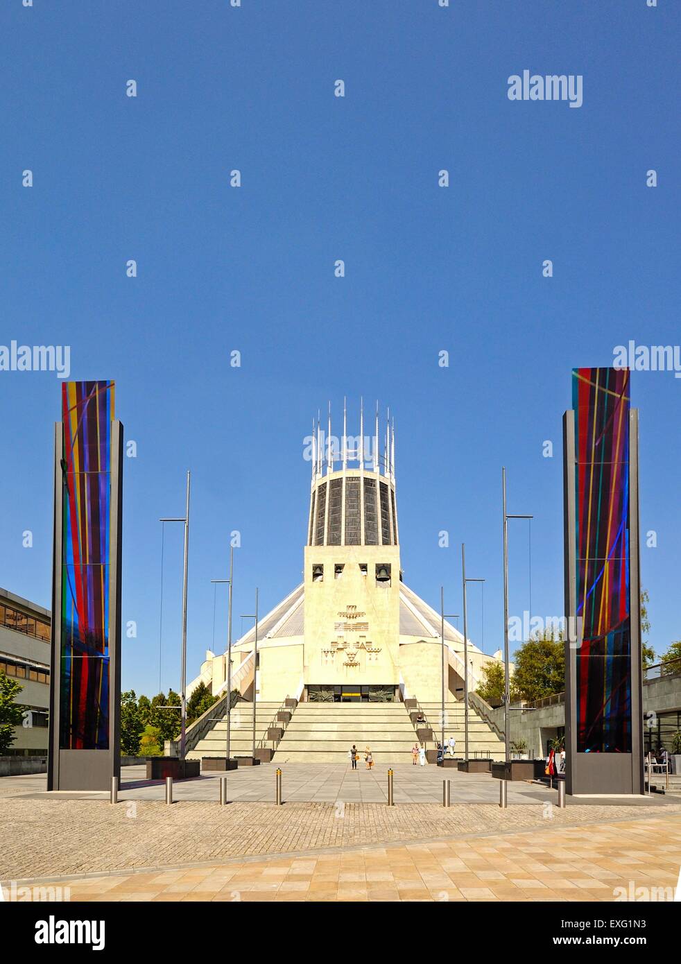 Front view of the Roman Catholic Cathedral with stained glass panels at ...