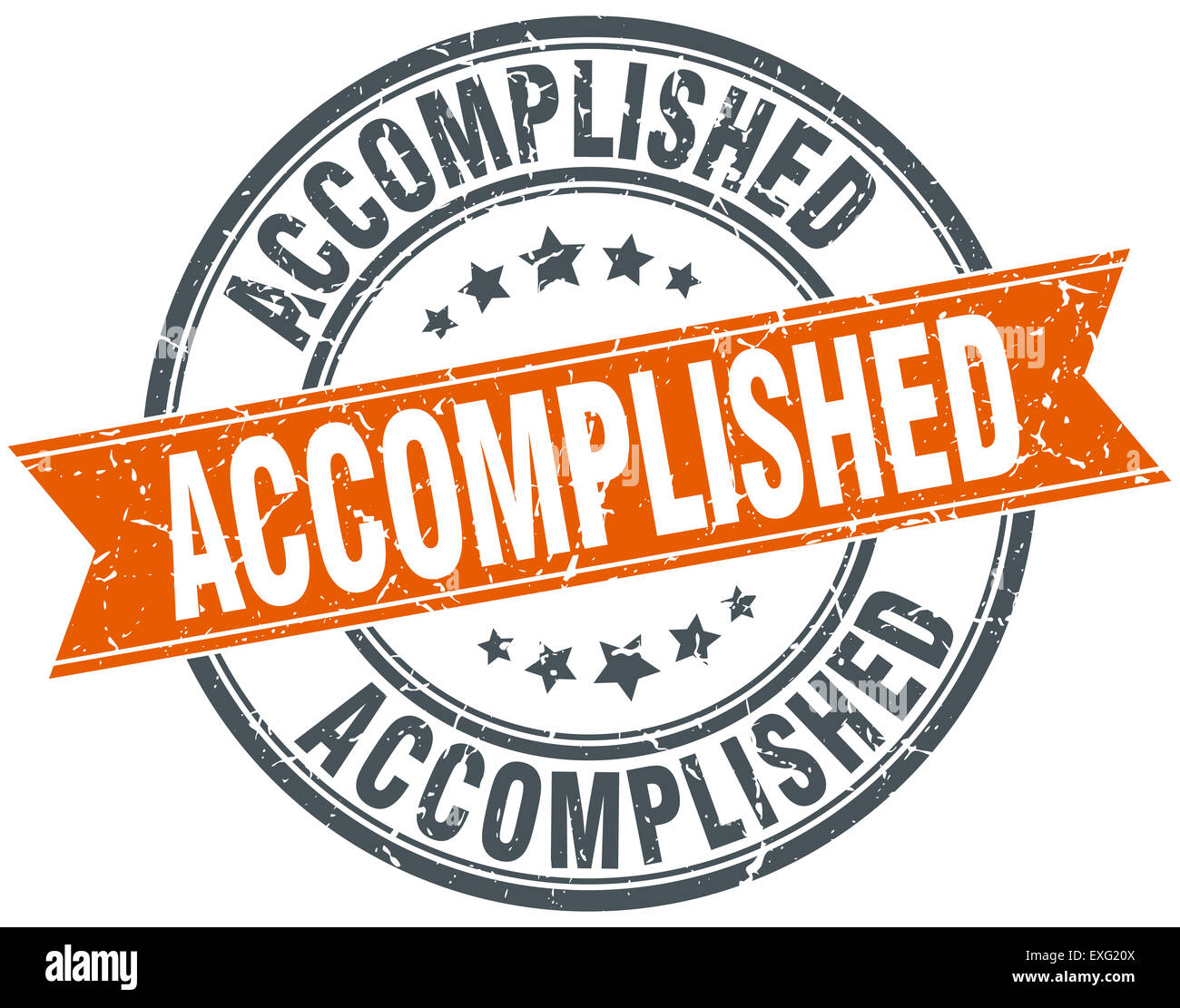 accomplished round orange grungy vintage isolated stamp Stock Photo - Alamy