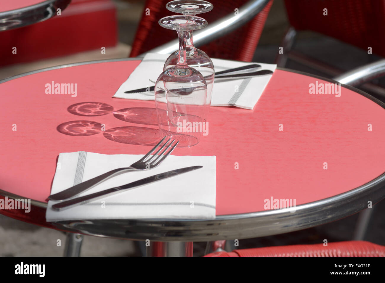 Tables and chairs set up for lunch outside cafe in Bordeaux France ...