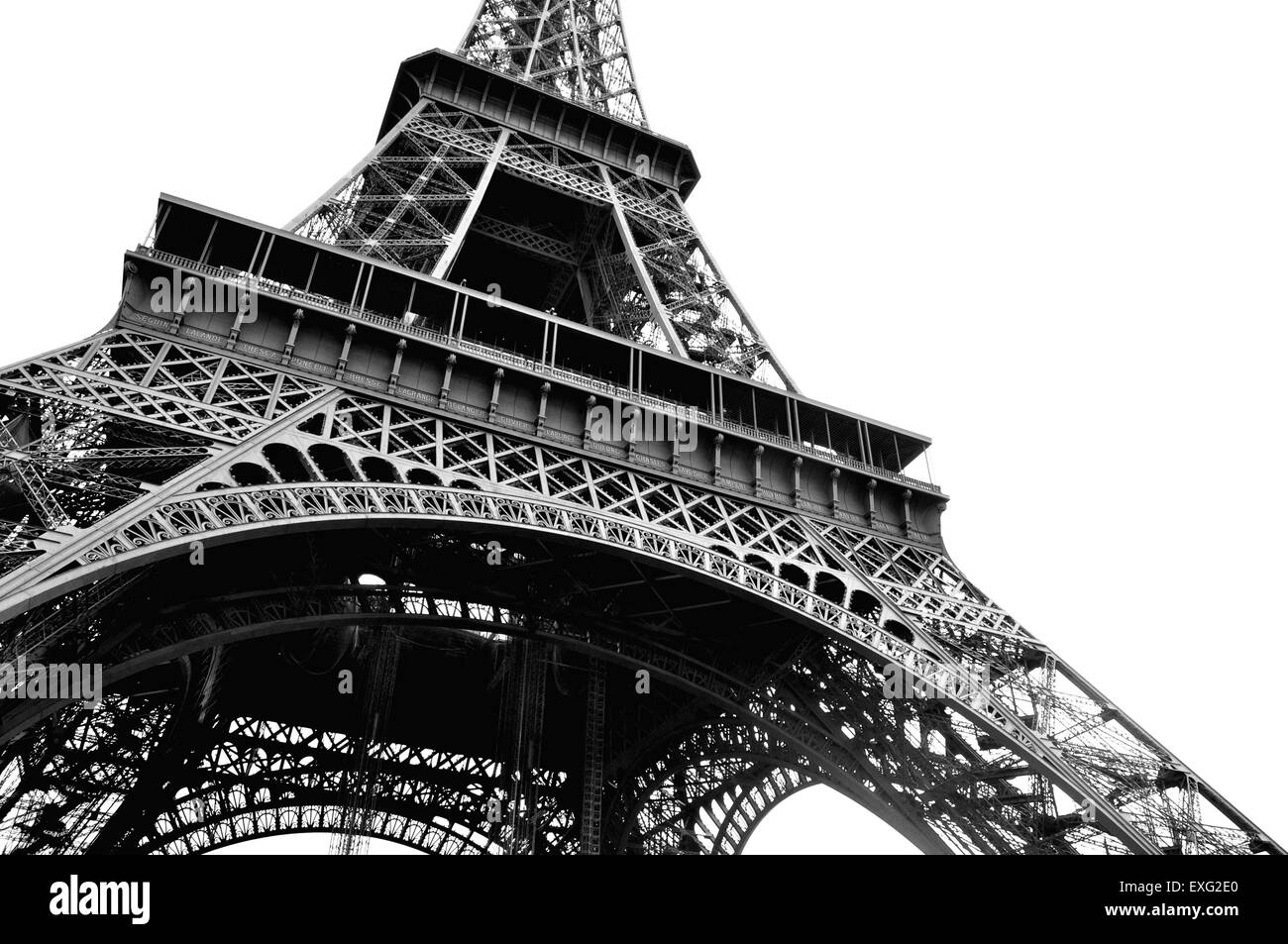 Eiffel tower in black and white captured from the ground level Stock ...