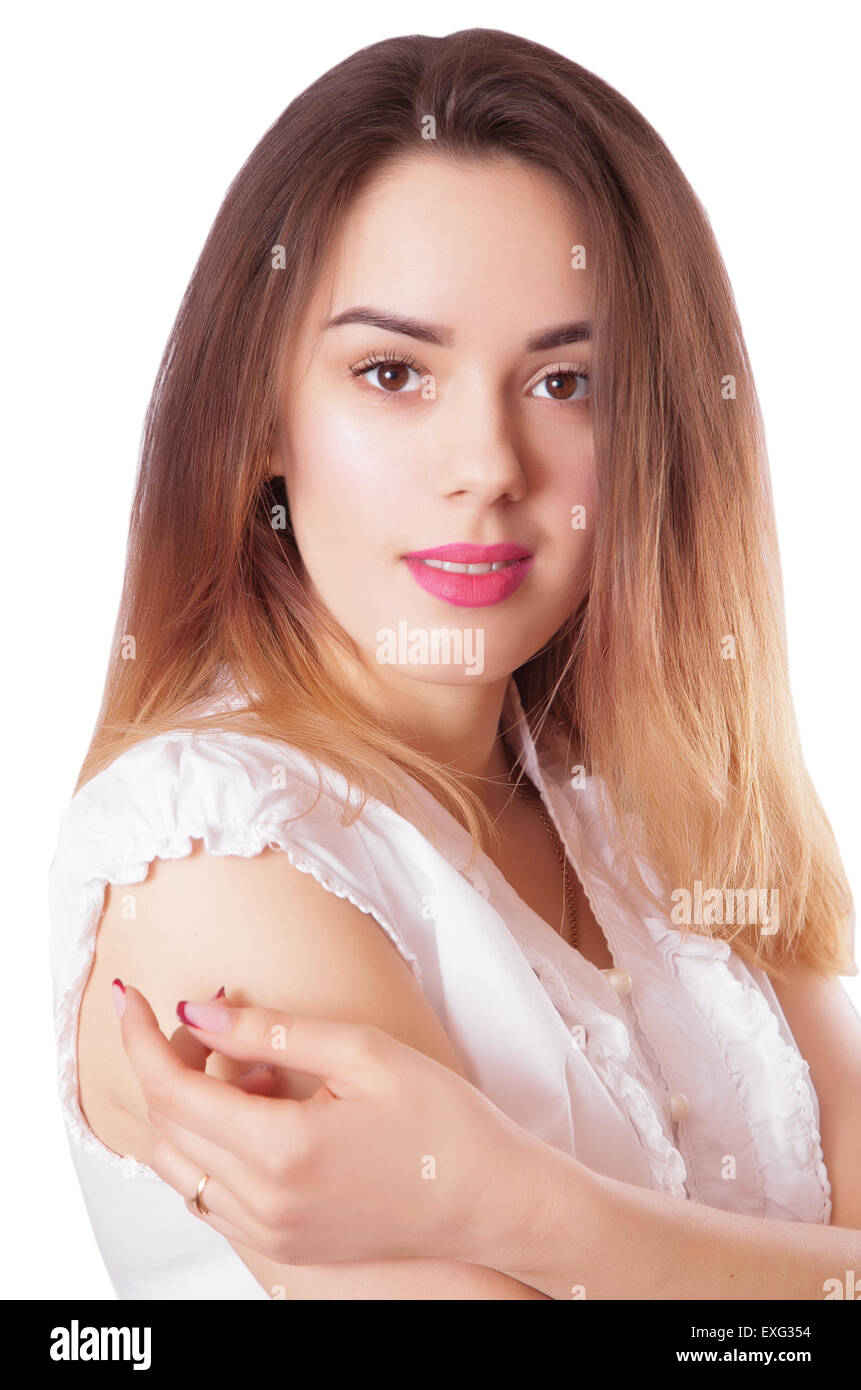 Young long brown hair woman model hi-res stock photography and images ...
