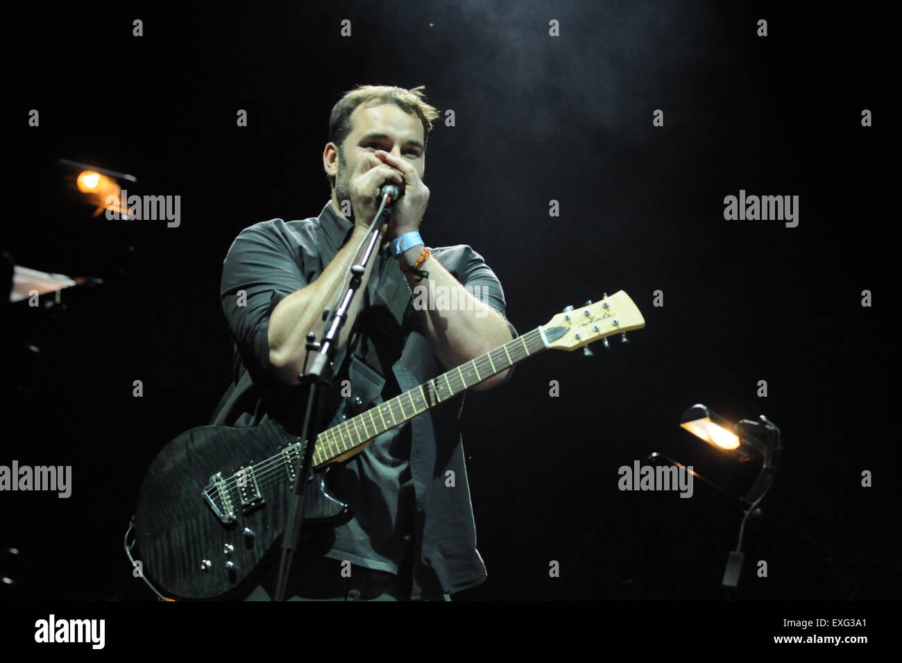 Singer Juraj Benetin of Slovak band Korben Dallas performs during the ...
