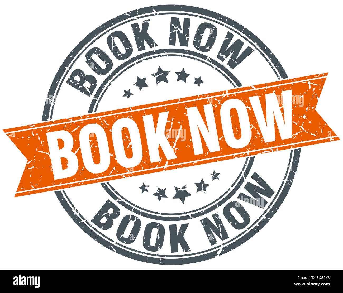 book now round orange grungy vintage isolated stamp Stock Photo - Alamy