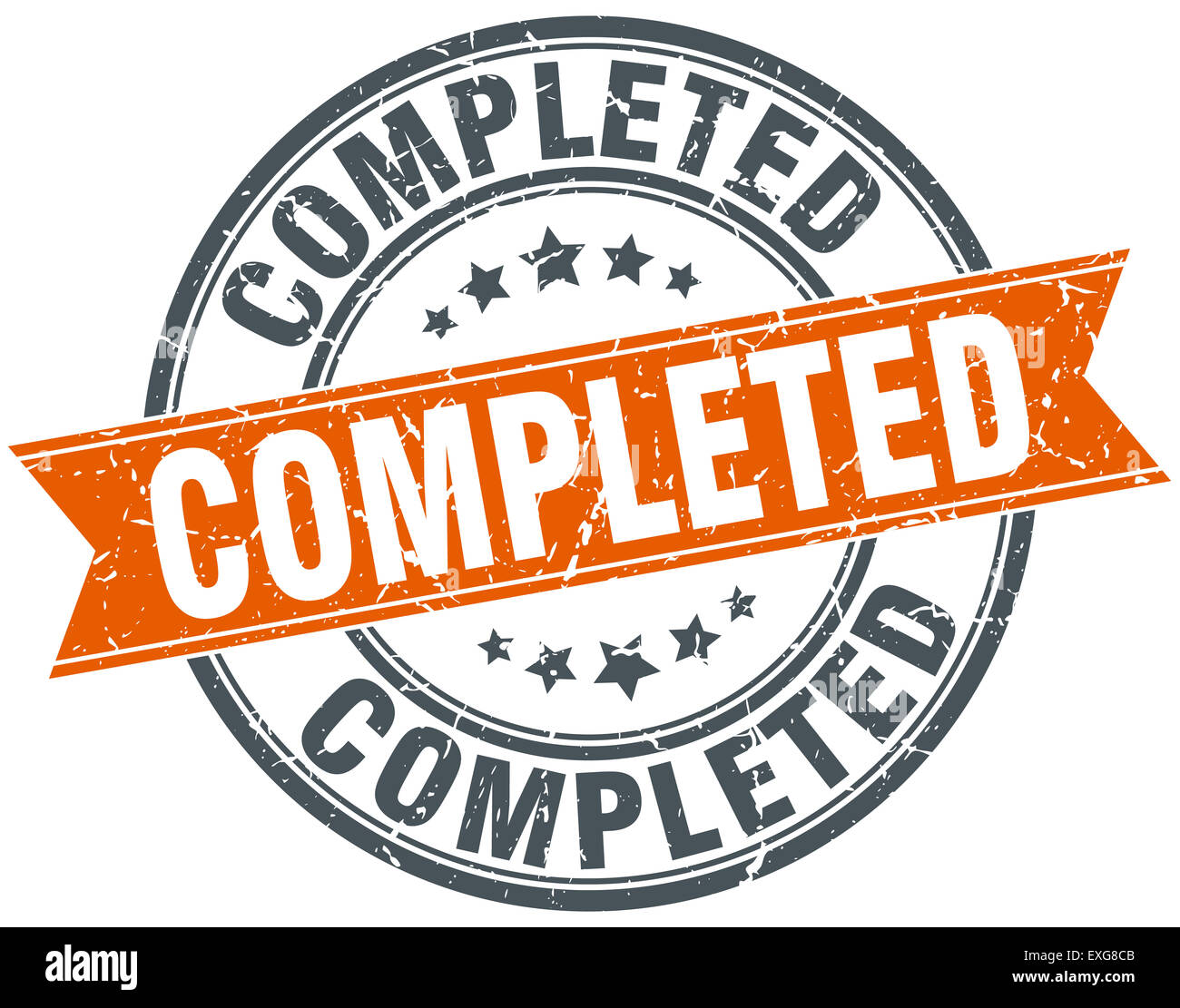 completed round orange grungy vintage isolated stamp Stock Photo - Alamy