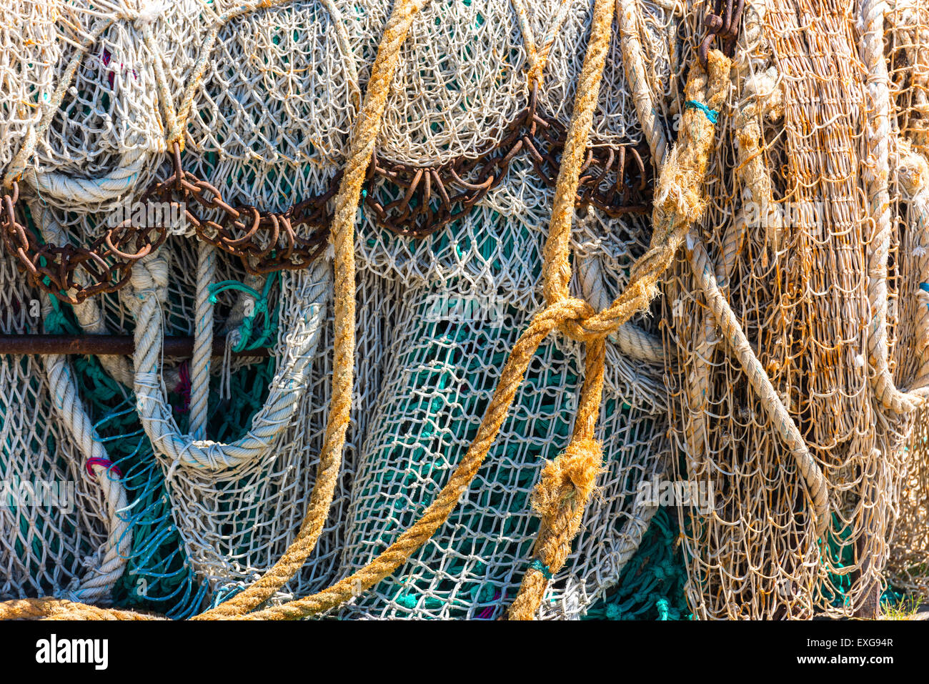 Old color fishing nets and ropes. Horizontal shot Stock Photo - Alamy