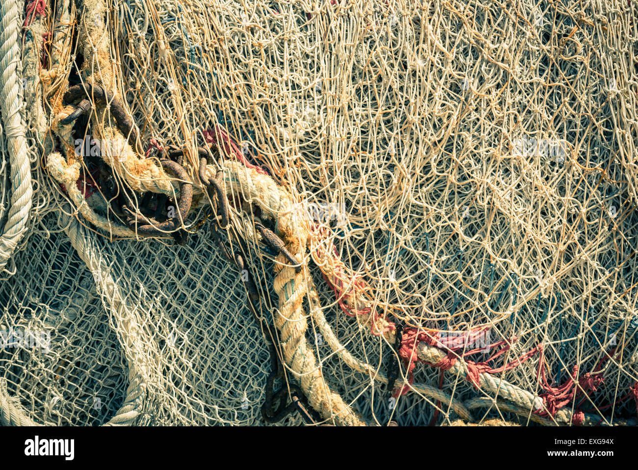 Old fishing nets and ropes. Filtered shot for texture or background ...