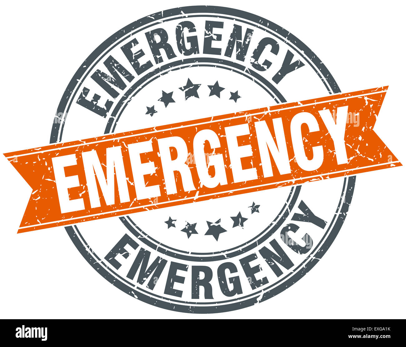 emergency round orange grungy vintage isolated stamp Stock Photo - Alamy