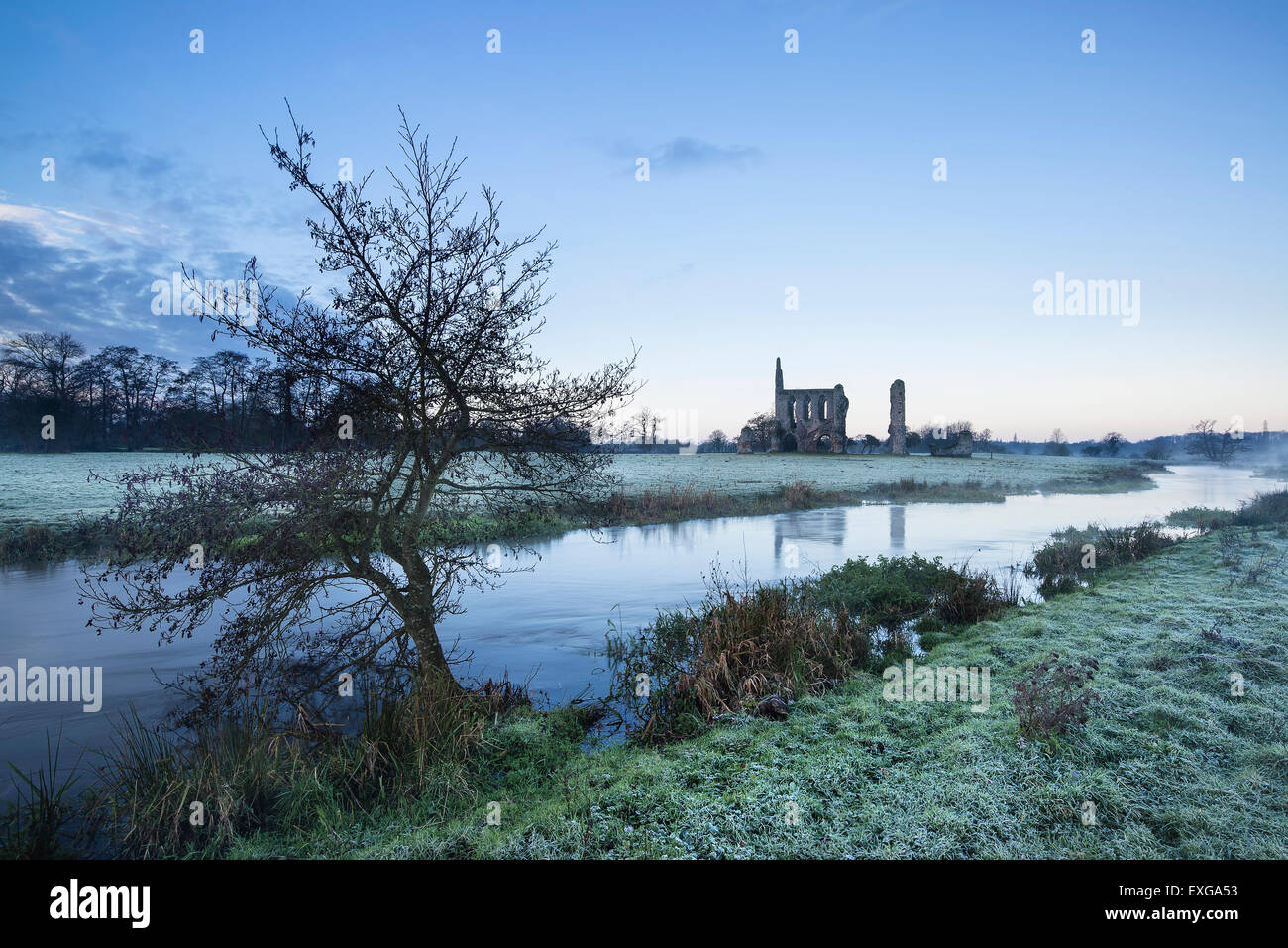 Beautiful dawn landscape of Priory ruins in countryside location Stock ...