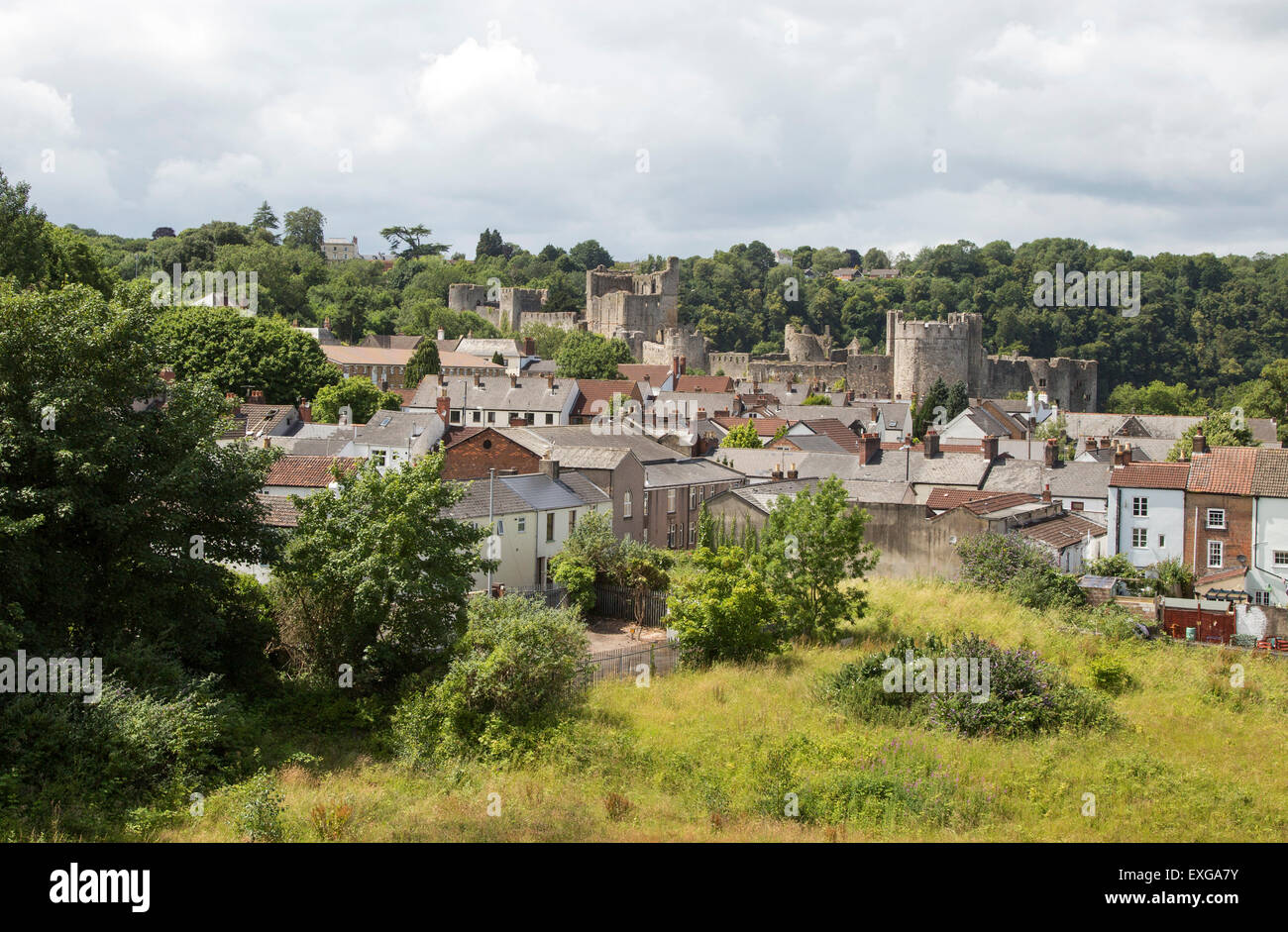 Housing and castle in town of Chepstow, Monmouthshire, Wales, UK Stock ...