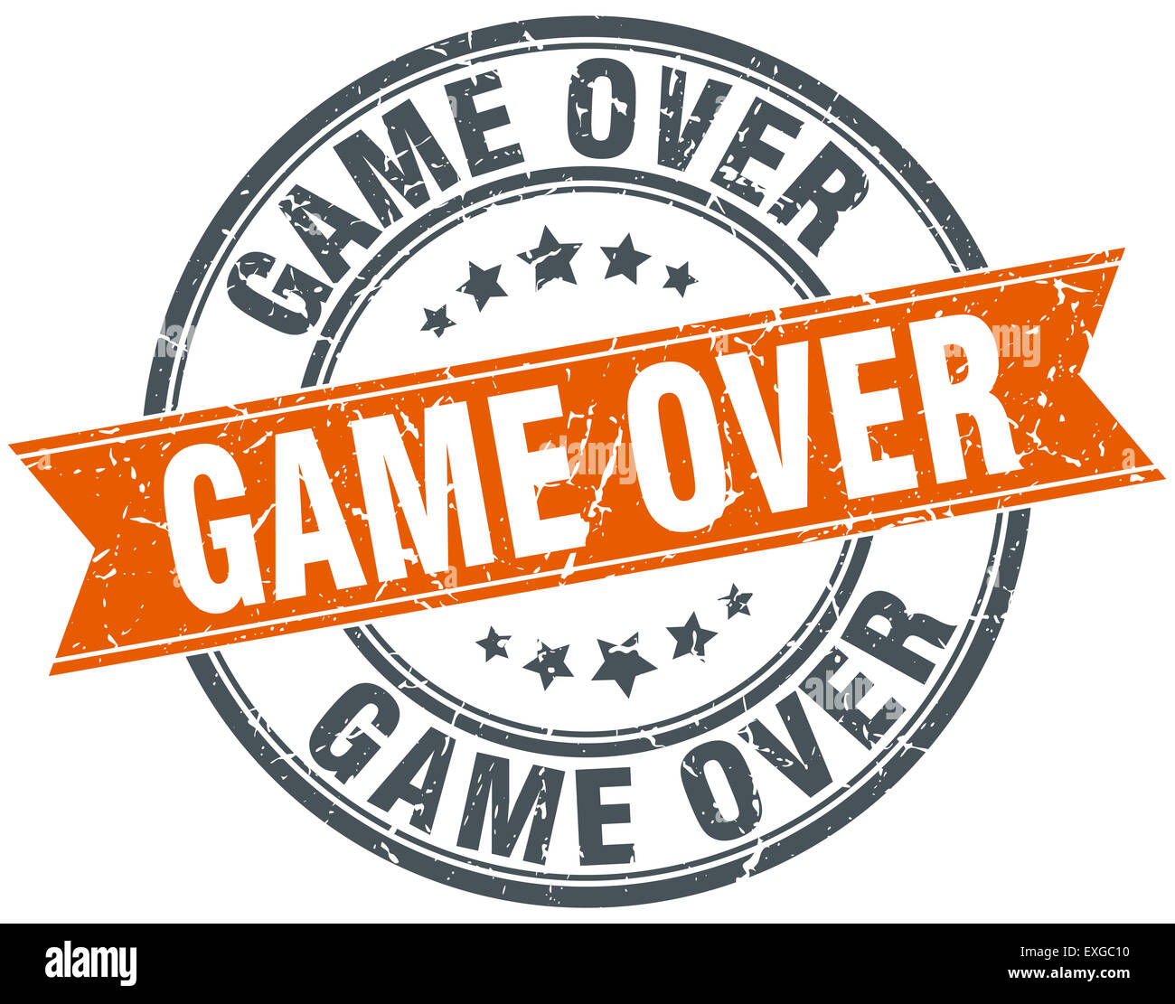 game over round orange grungy vintage isolated stamp Stock Photo - Alamy