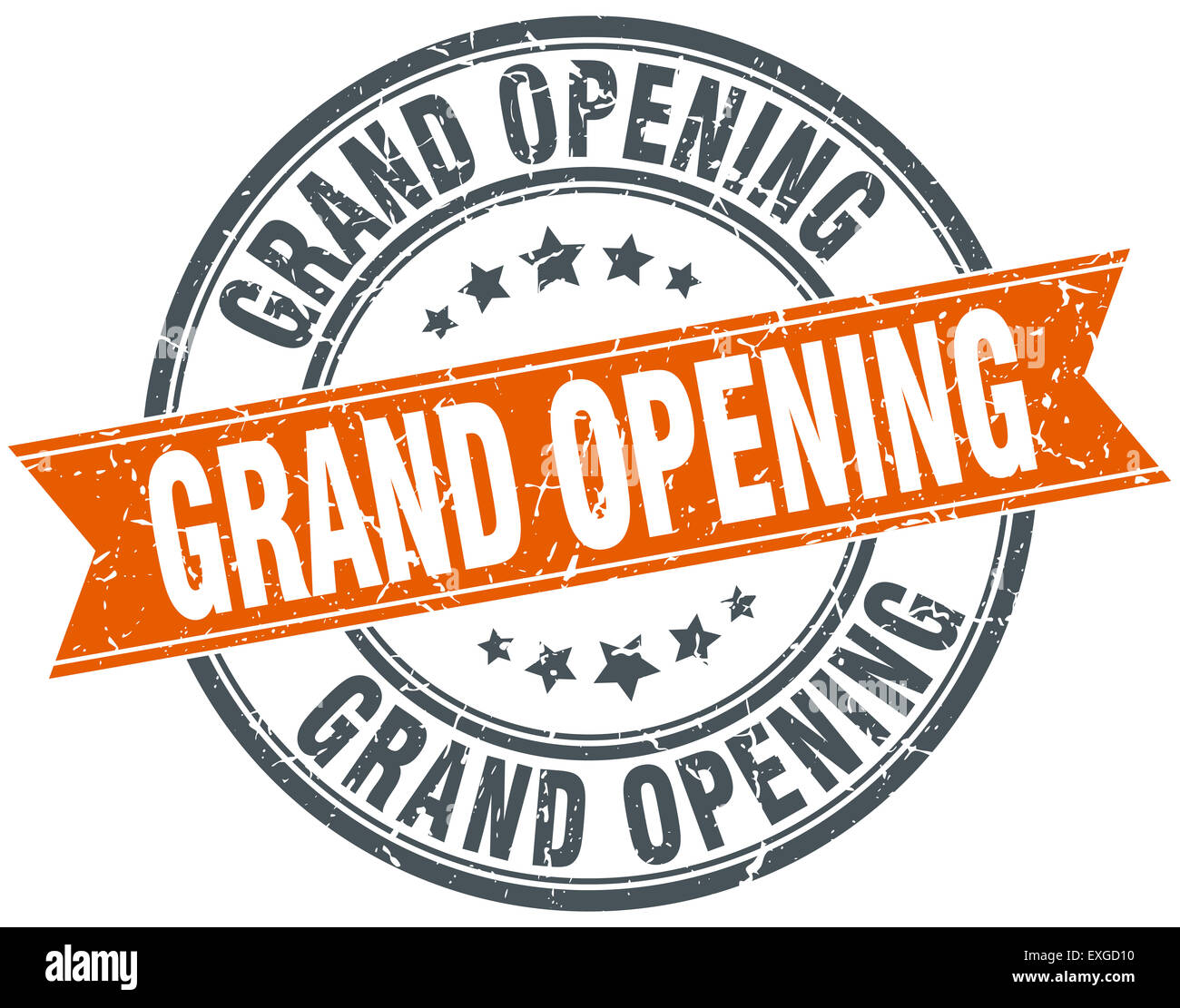 grand opening round orange grungy vintage isolated stamp Stock Photo ...