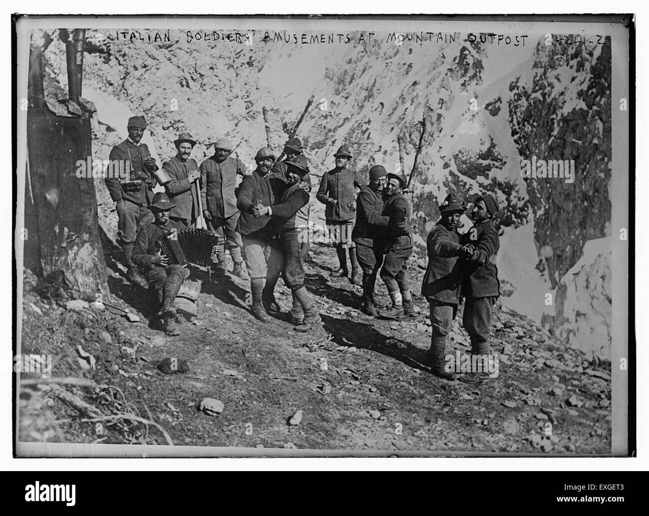 This historical photograph shows Italian soldiers engaging in leisure ...
