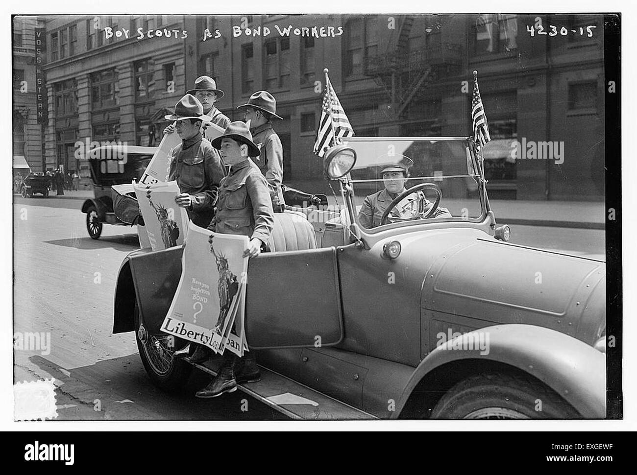 This photograph shows Boy Scouts participating in bond work ...